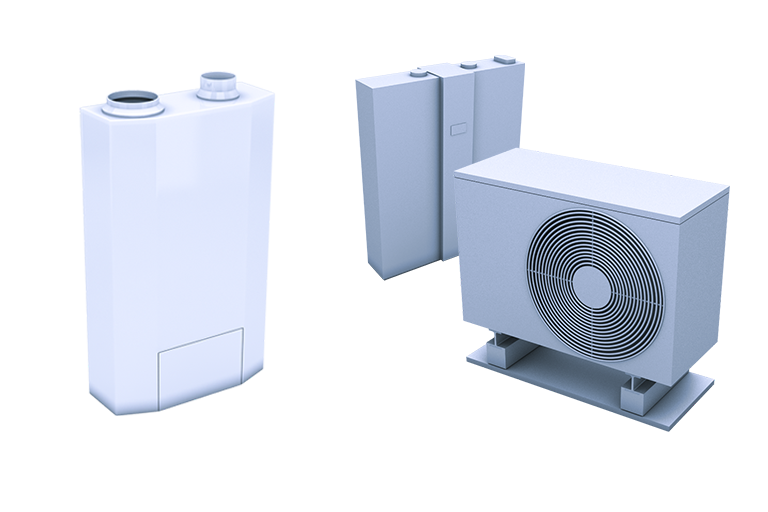 Blowers, valves and control systems for heating technology